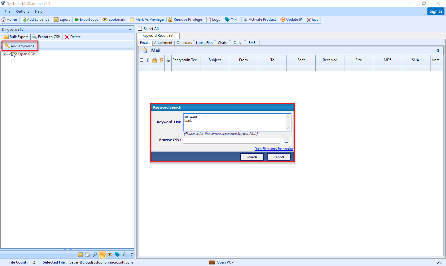 eDiscovery Search in Office 365 Mailbox for Extract Evidence