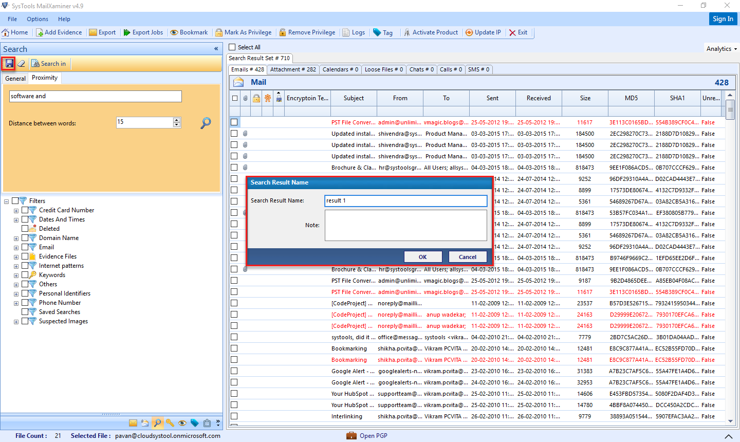 eDiscovery Search in Office 365 Mailbox for Extract Evidence