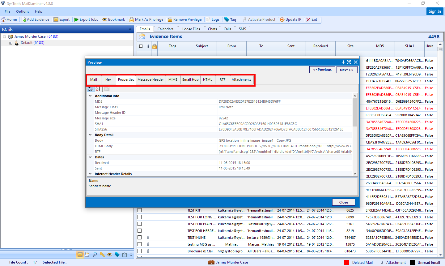 Outlook PST File Analyzer to Trace Evidences from Emails